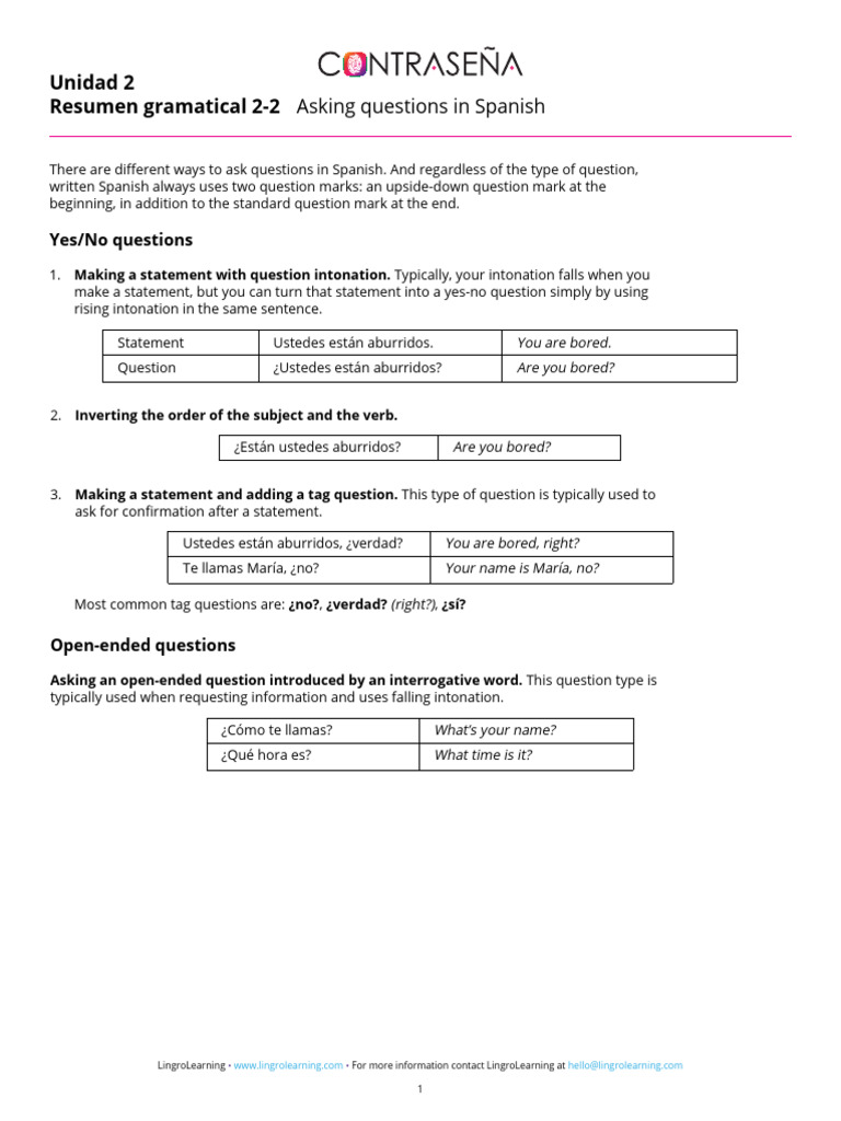 Contrasena 02 Gramatica II | PDF | Question | Linguistic Morphology