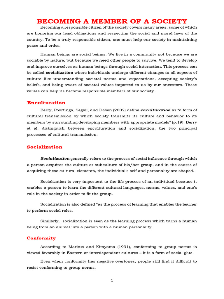 Becoming A Member of A Society | PDF | Deviance (Sociology) | Socialization