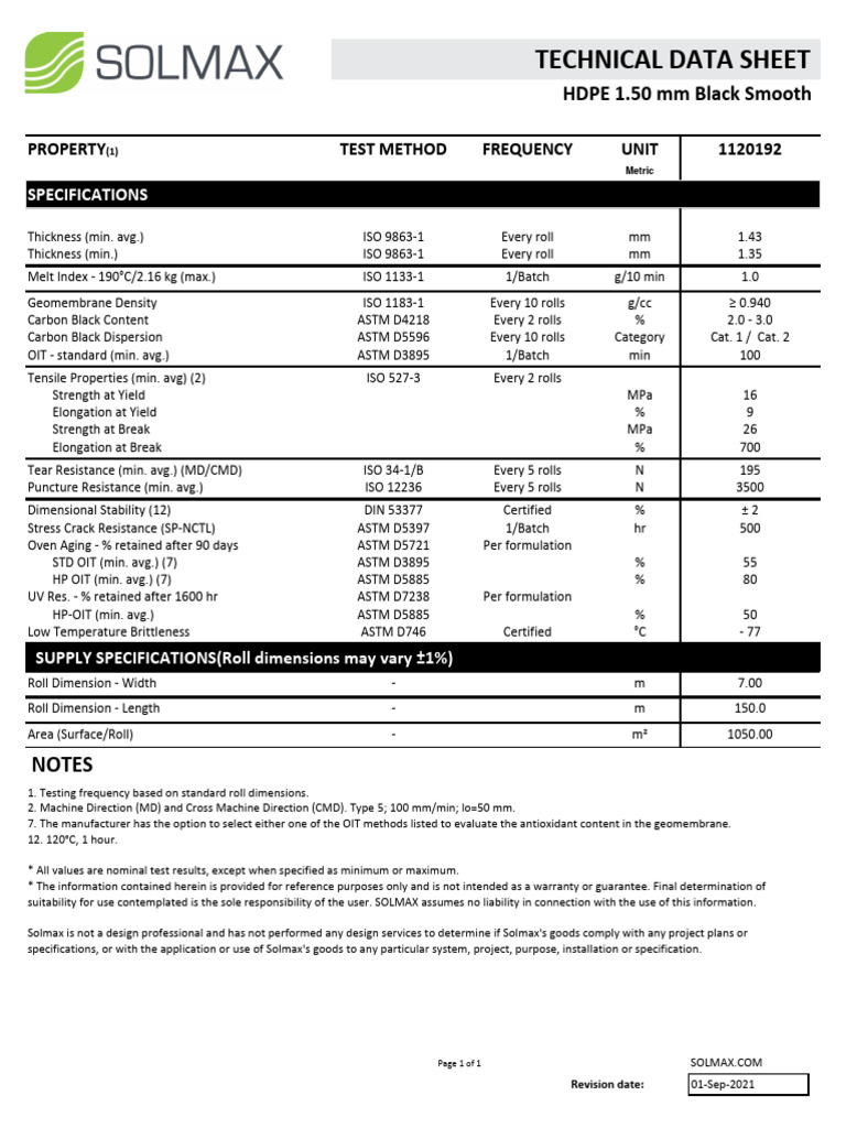 HDPE Geomembrane Technical Data Sheet | PDF | Applied And ...