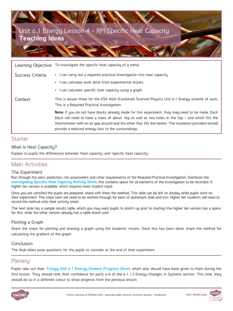 Lesson 4 Specific Heat Capacity Teaching Ideas | PDF | Heat | Heat Capacity