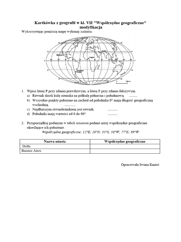 Kartkówka Współrzędne Geograficzne | PDF