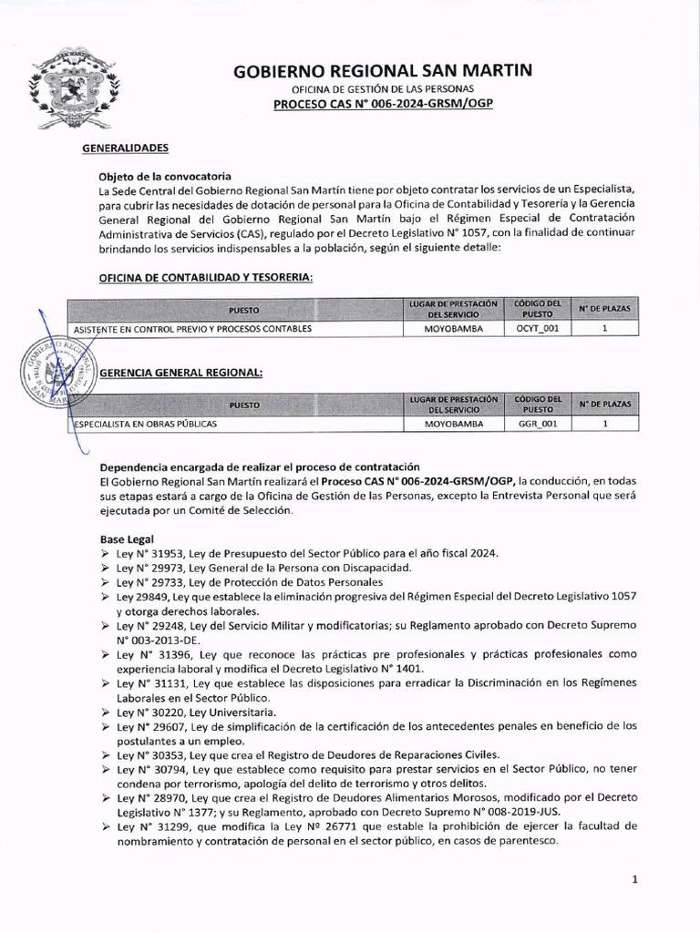 Bases Del Proceso CAS 006-2024-GRSM-OGP - Compressed | PDF Bases Del Proceso CAS 006-2024-GRSM-OGP - Compressed | PDF