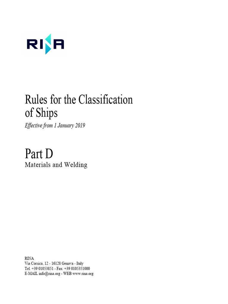 RINA Rules 2019 Part D - Materials and Welding | PDF | Pipe (Fluid ...