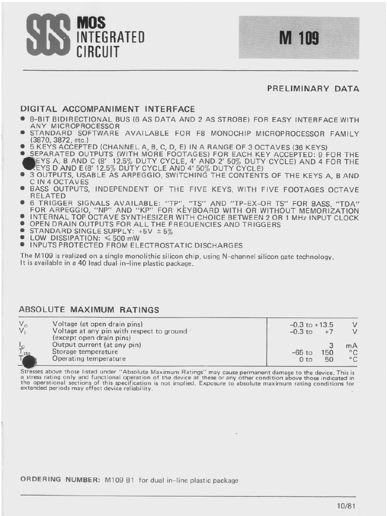 SGS M109B1 Datasheet - Retroamplis | PDF