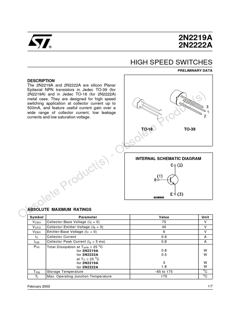 ST 2N2222A Datasheet | PDF