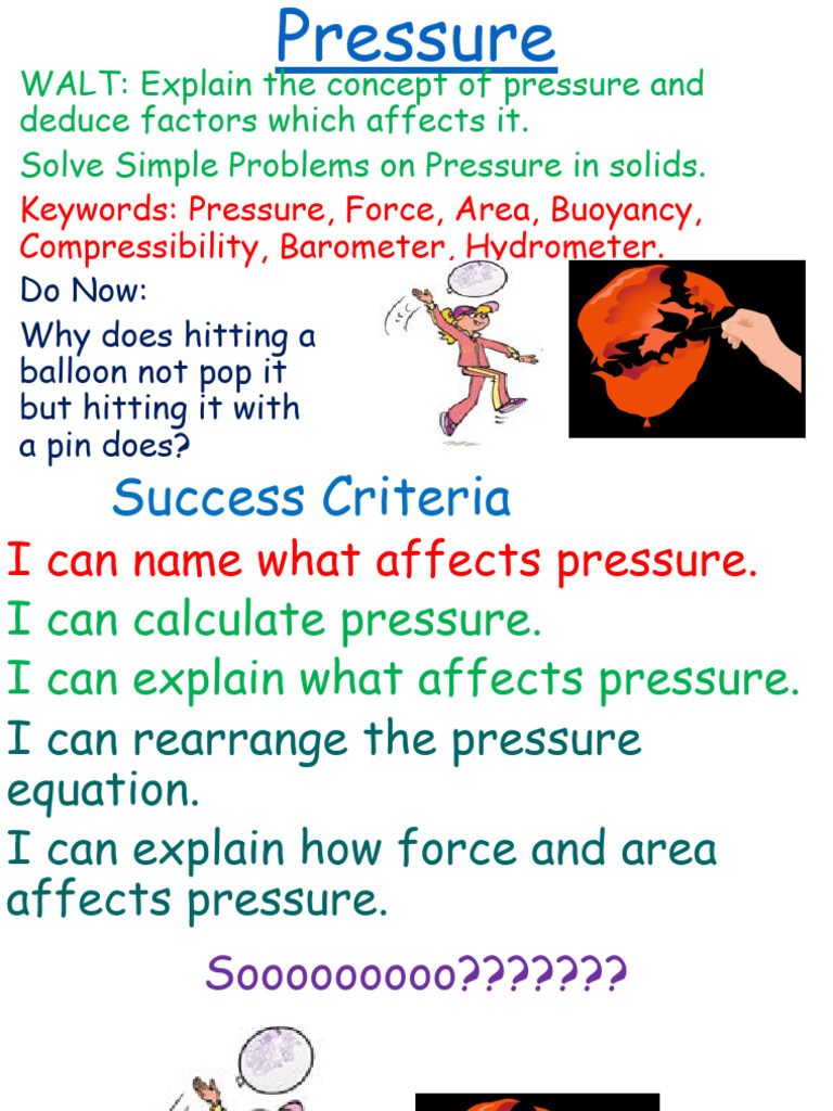 Pressure Force Area | PDF | Pressure | Force