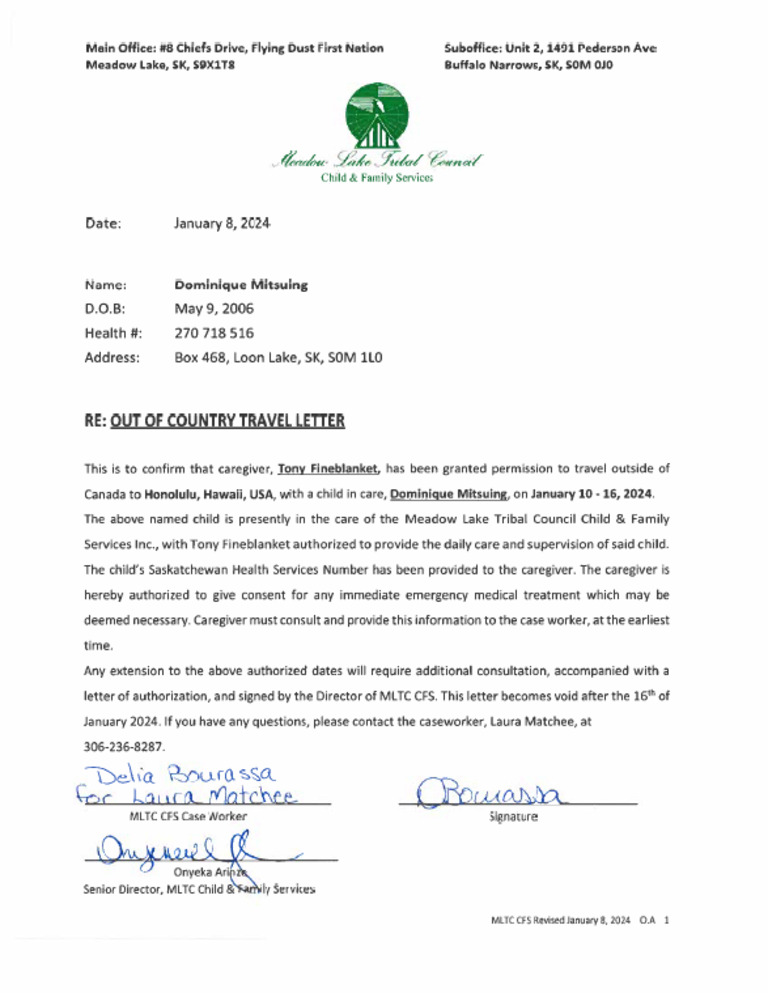 Out of Country Letter | PDF