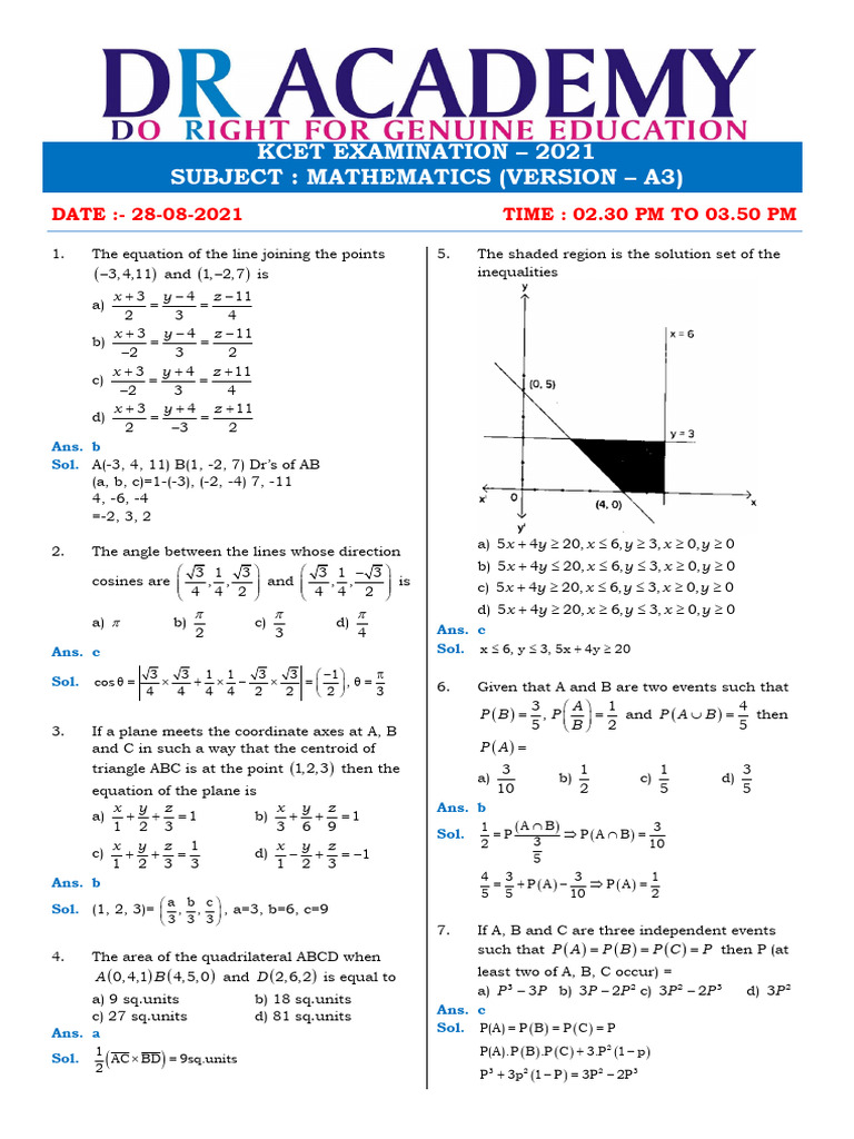 Mathematics Kcet 2021 | PDF | Matrix (Mathematics) | Mathematical Objects Mathematics Kcet 2021 | PDF | Matrix (Mathematics) | Mathematical Objects