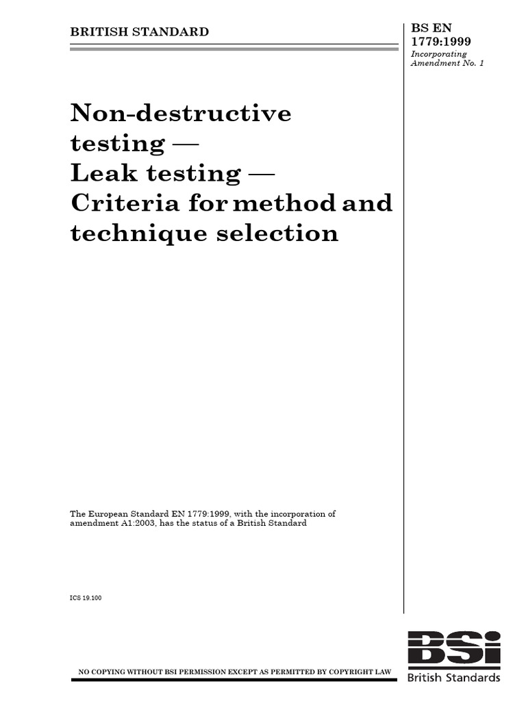 BS EN 1779-1999+A1-2004 | PDF | Mechanical Engineering | Regulation