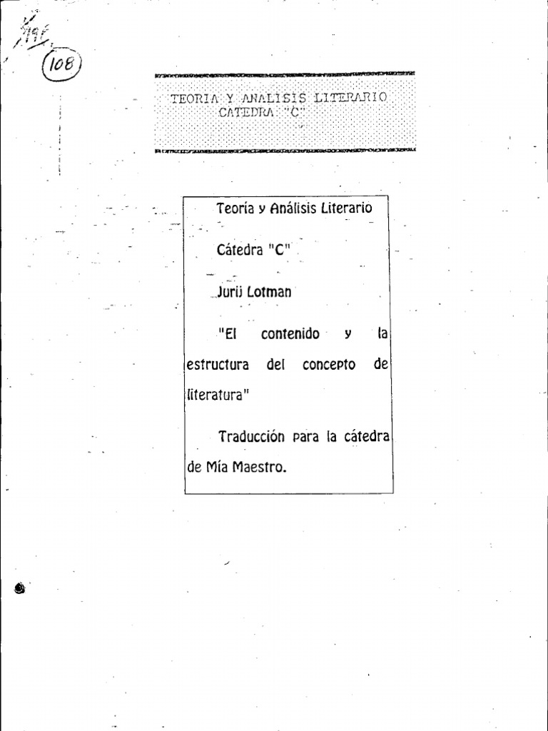 Lotman - El Contenido y La Estructura Del Concepto de Literatura | PDF