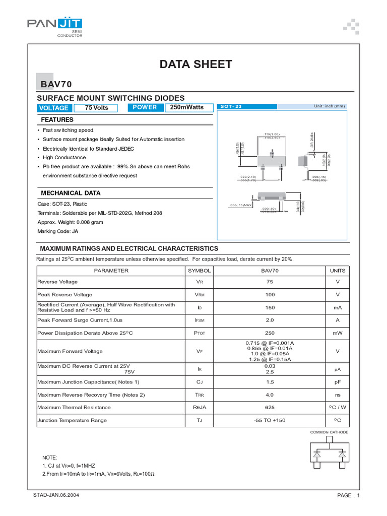 Bav70 Epstik Datasheet | PDF | Diode | Capacitor