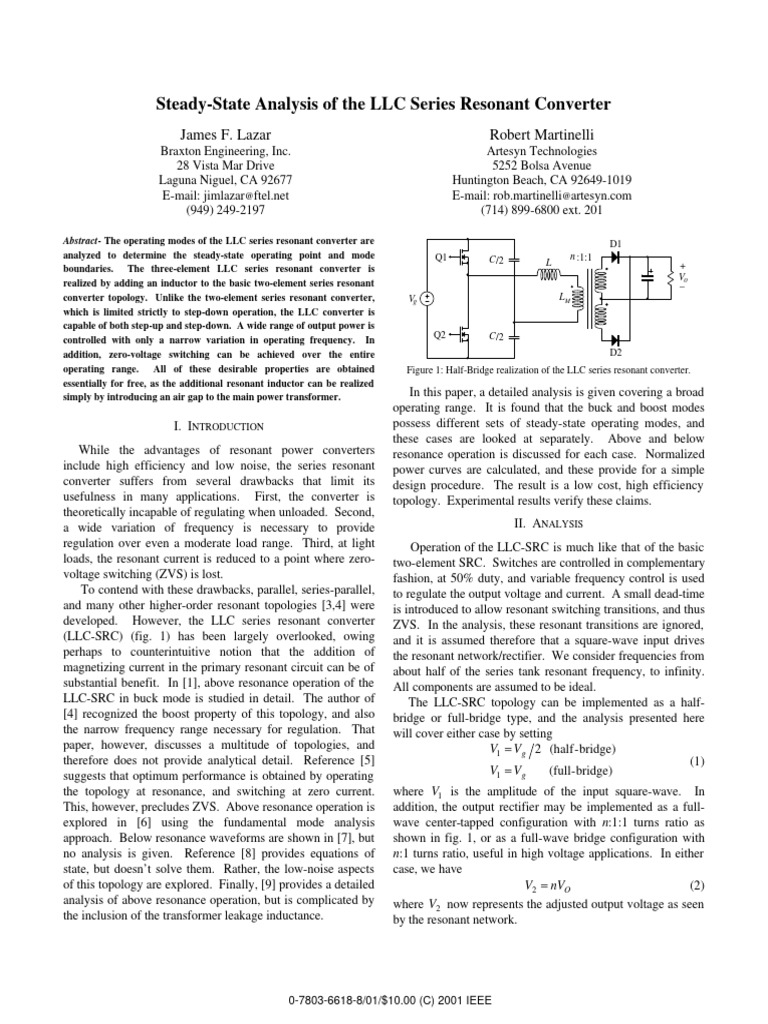 Steady State Analysis Of The Llc Series Resonant Converter Pdf 