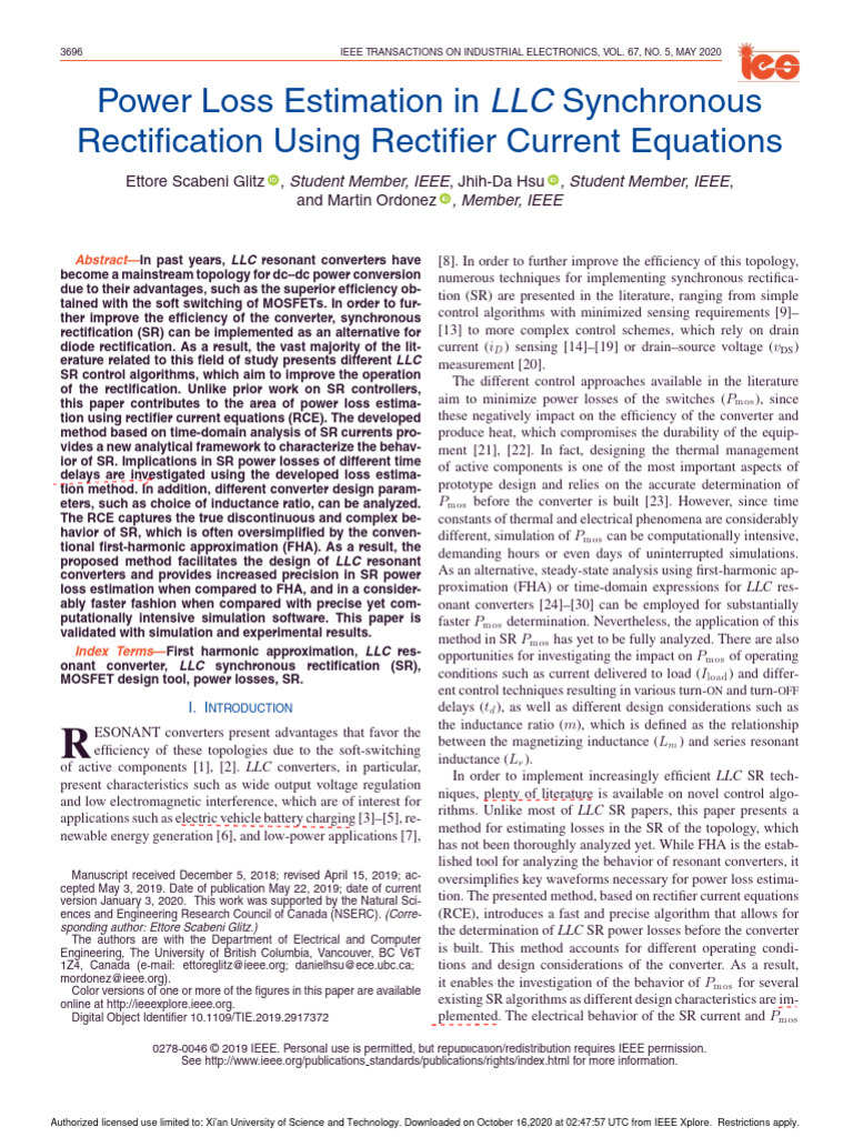 Power Loss Estimation in LLC Synchronous Rectification Using Rectifier ...