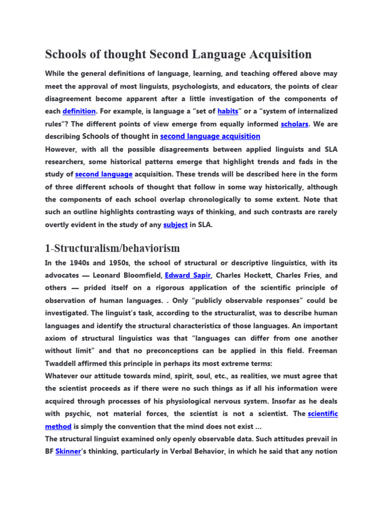 Schools of Thought Second Language Acquisition RRYTDT | PDF ...