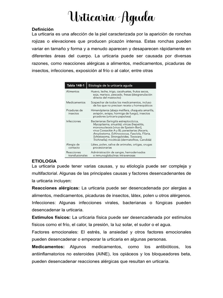 Causas y Tratamiento de Urticaria | PDF | Alergia | Especialidades Medicas