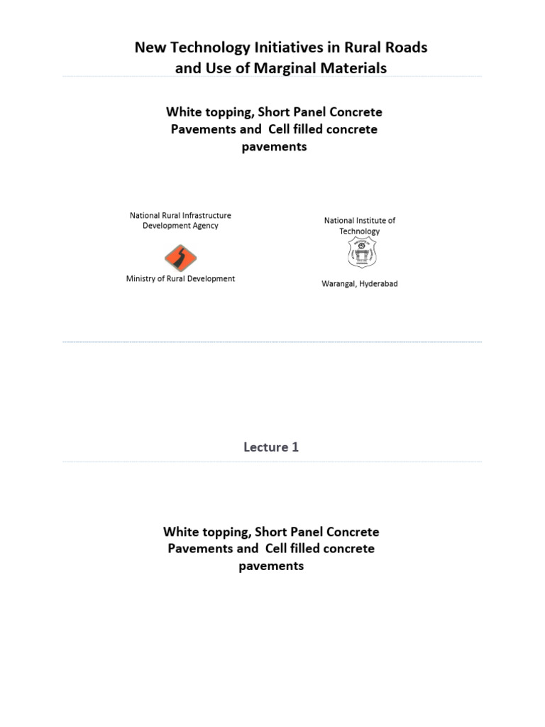 Lecture 1- White topping, Short Panel Concrete Pavements and Cell ...