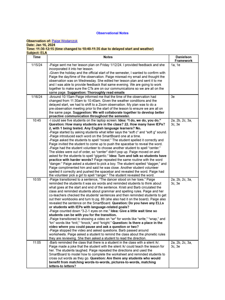 Observation Notes Spring 2024 | PDF | Jeans | Individualized Education ...
