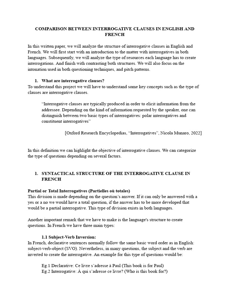 Interrogative Clauses, French vs. English | PDF | Question | Clause