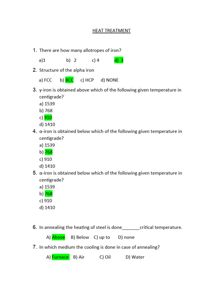 Heat Treatment MCQ | PDF | Heat Treating | Steel