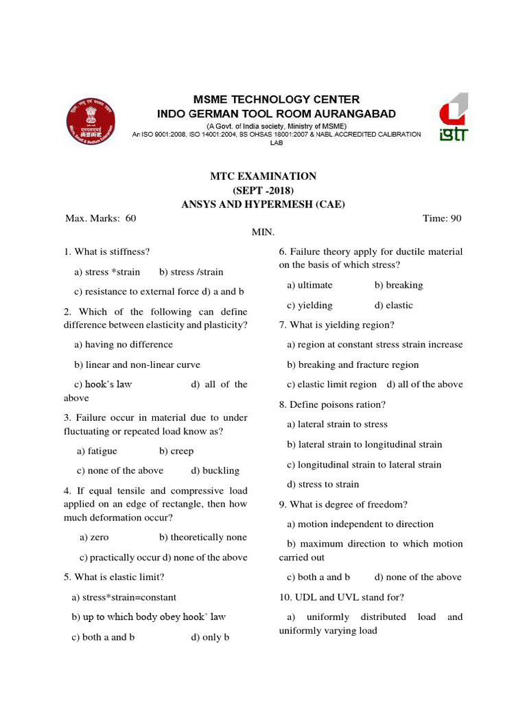 MCQ For Sept Batch Final Paper | PDF | Deformation (Engineering) | Stress (Mechanics)