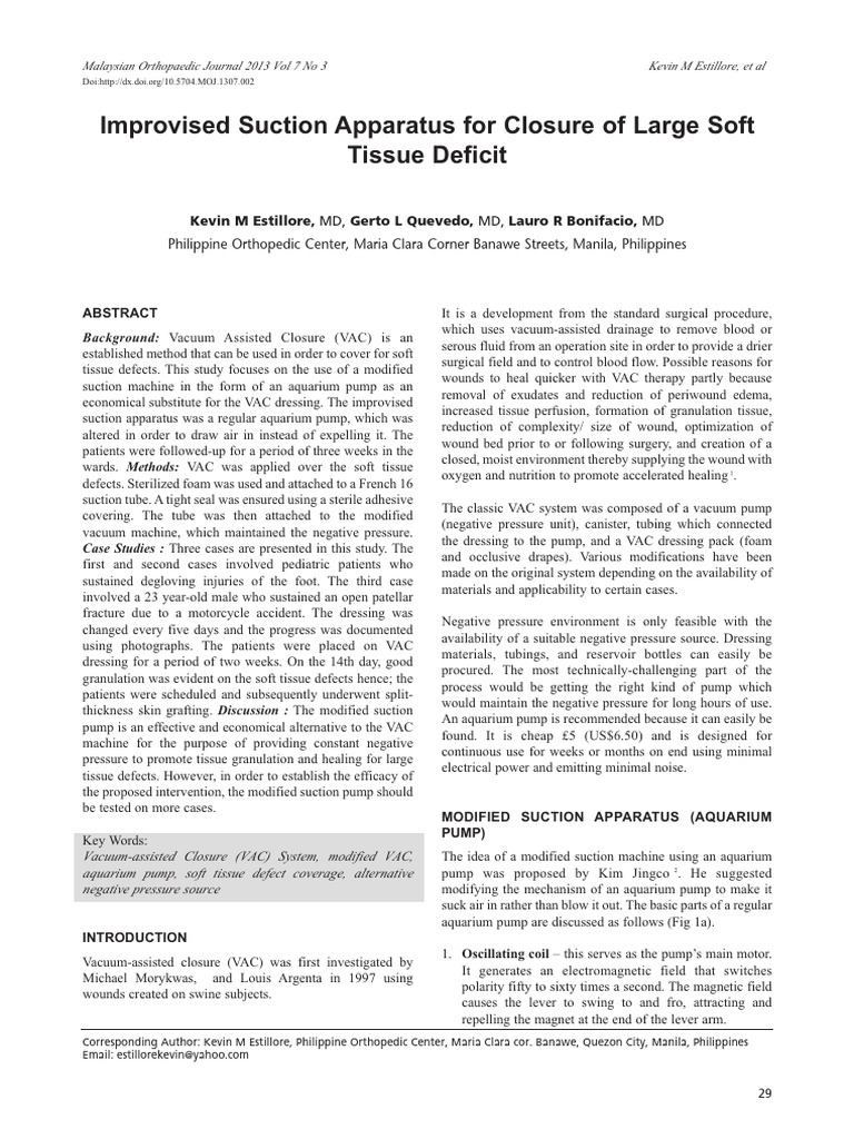Improvised Suction Apparatus For Closure of Large Soft Tissue Deficit ...
