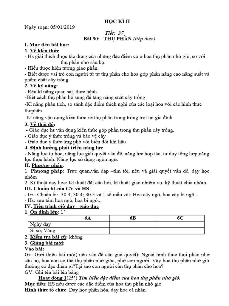 Giao An Sinh 6 Tuan 21 | PDF