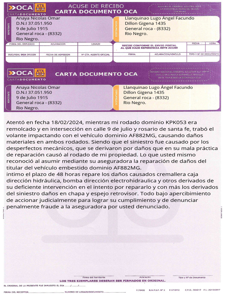 Modelo Carta Documento Oca Para Imprimir Modelo De Informes