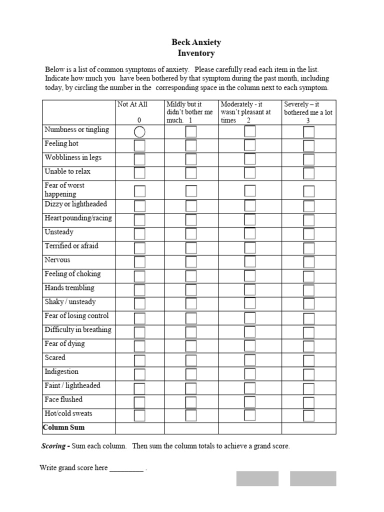 Beck Anxiety Inventory Guide | PDF