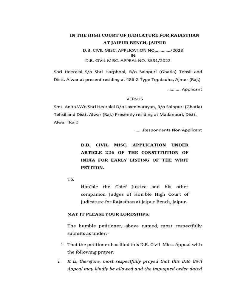 Heera Lal Early Hearing Application | PDF | Affidavit | Government
