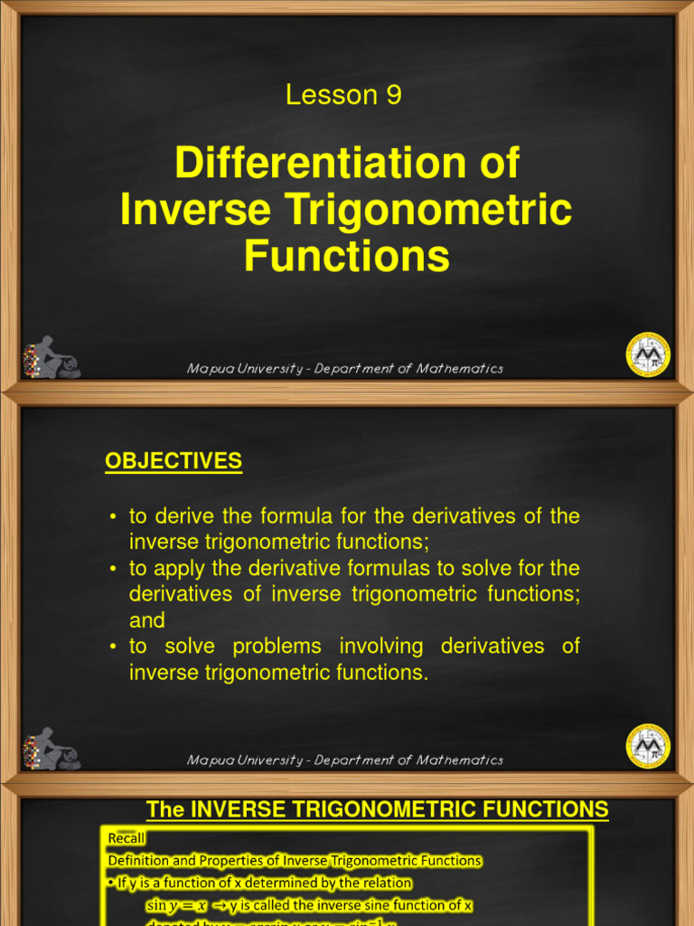 Lesson 9 Differentiation of Inverse Trigonometric Functions | PDF ...