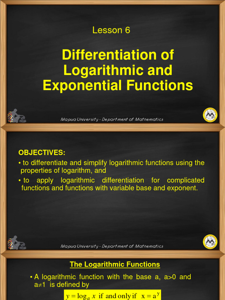 Lesson 6 Differentiation of Logarithmic and Exponential Functions Functions | PDF | Logarithm ...