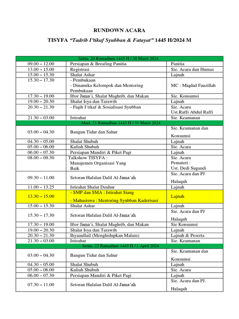 Rundown Acara Tisyfa 2024 | PDF