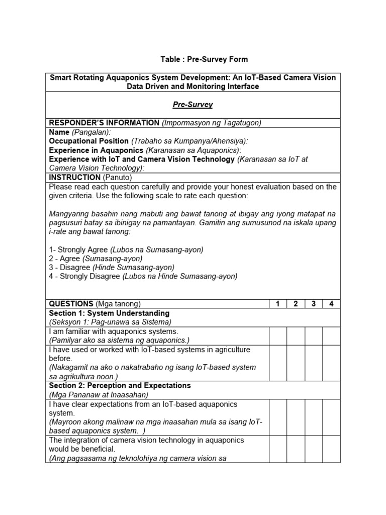 Pre Survey Draft | PDF