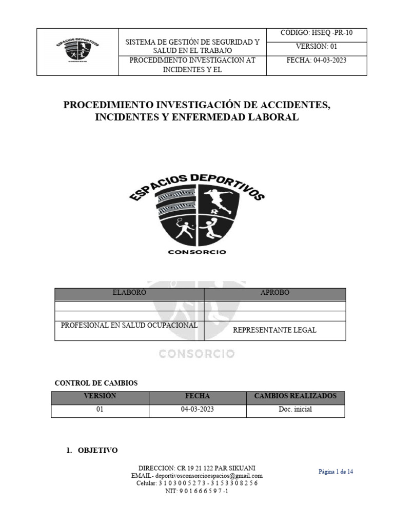 1 Hseq Pr 10 Procedimento Accidentes Incidentes Y Enfermedad Laboral Pdf