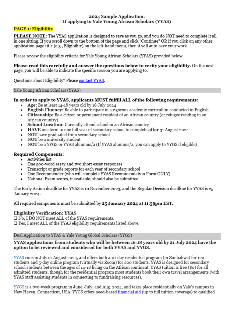 2024 Yyas Application - Sample | PDF | Student Financial Aid In The ...