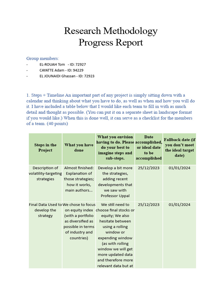 Research Methodology Progress Report | PDF | Sampling (Statistics)