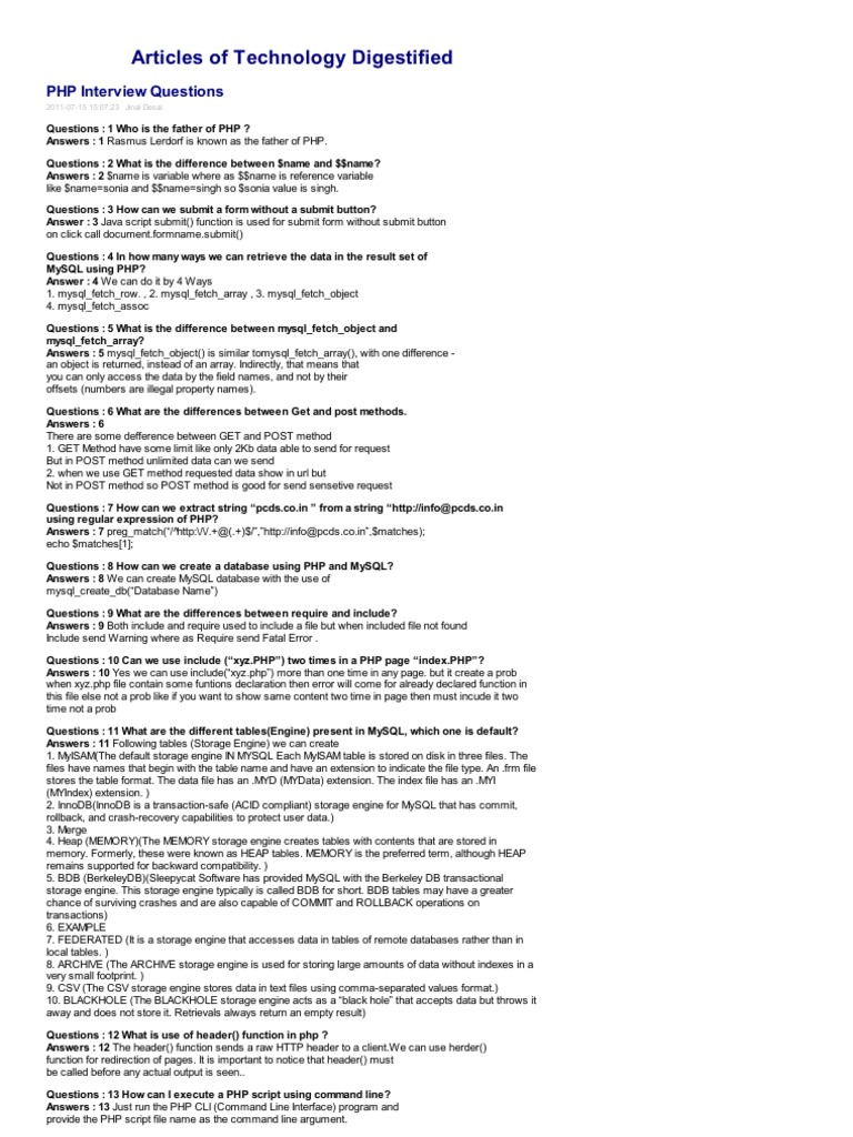 Technology Digestified - PHP Interview Questions | PDF | Class (Computer Programming) | Php