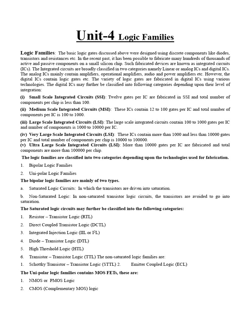 unit 4 Logic Families | PDF | Integrated Circuit | Logic Gate