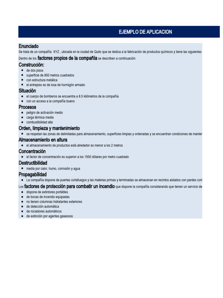 Caso a resolver por el alumno para evaluar riesgo de incendio con ...
