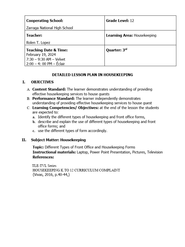 Lesson Plan #3_front office forms | PDF | Lesson Plan | Learning