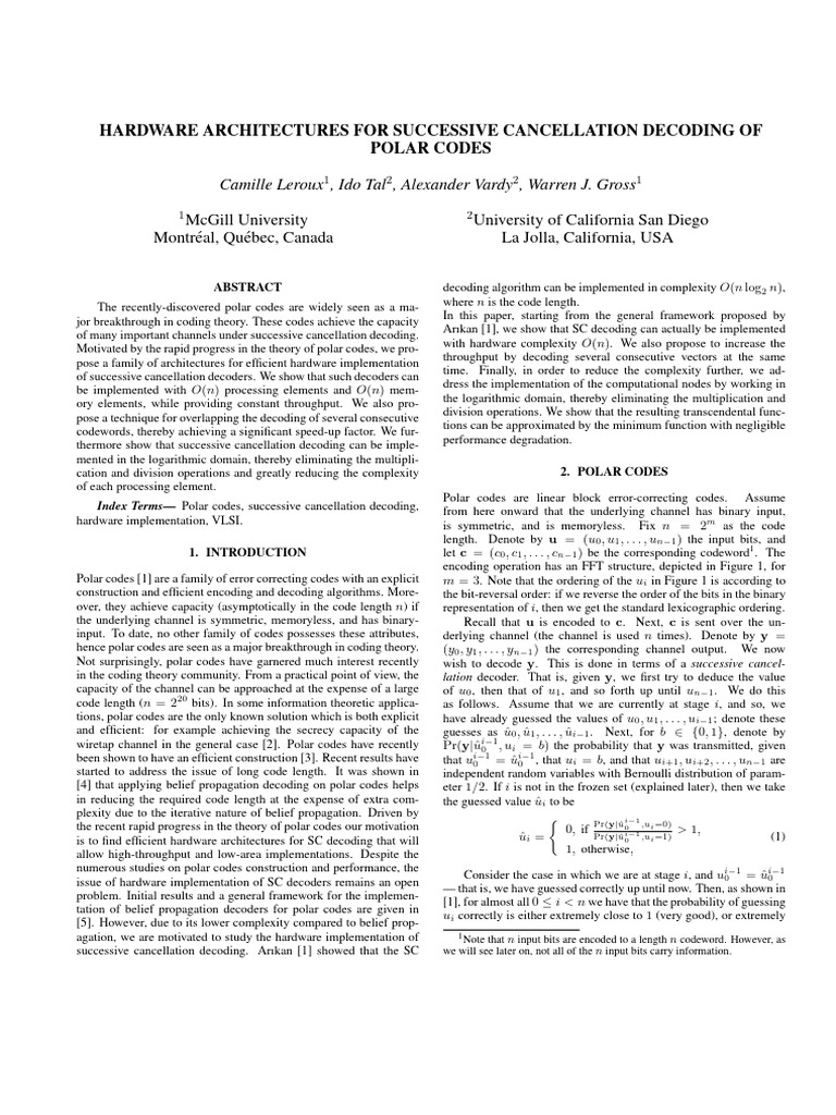 Paper - 2011 - HARDWARE ARCHITECTURES FOR SUCCESSIVE CANCELLATION ...