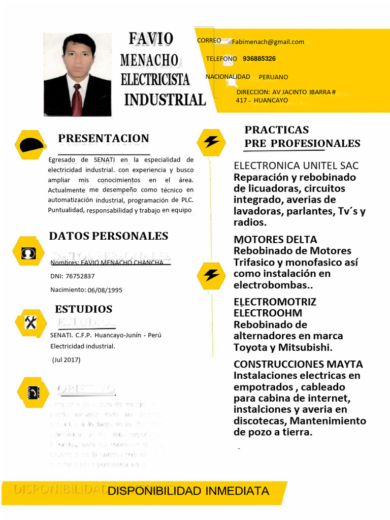 Curriculum Vitae Favio 2023 | PDF | Ingeniería | Electricidad