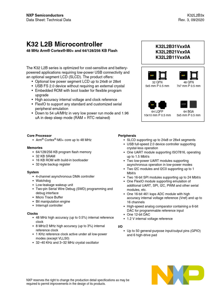 K32 L2B Microcontroller: NXP Semiconductors | Download Free PDF ...