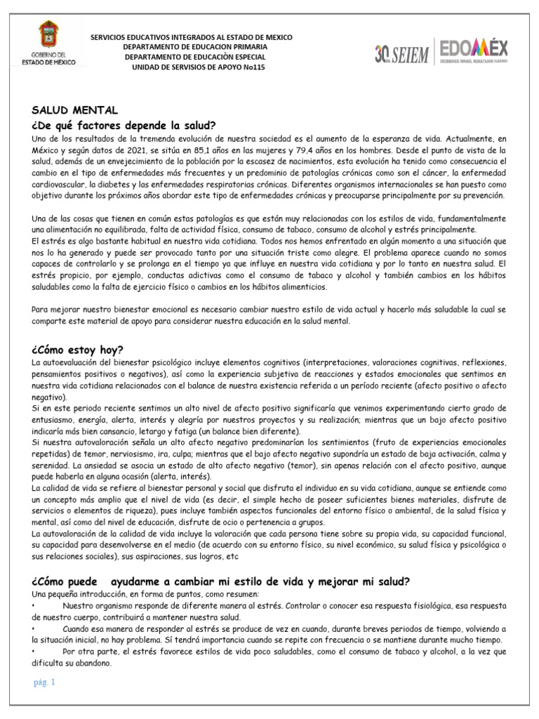 SALUD MENTAL | PDF | Afecto (psicología) | Las emociones