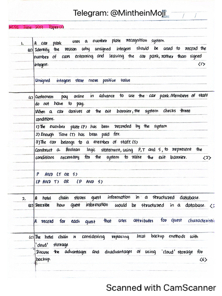 Computer Science Paper 1 Past Paper Notes | PDF Computer Science Paper 1 Past Paper Notes | PDF