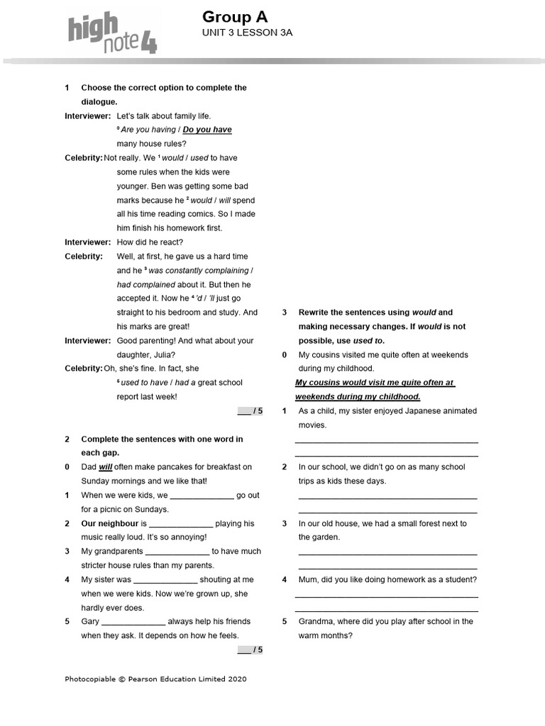 HighNote4 Grammar Quiz Unit03A GroupA | PDF | Language Arts & Discipline
