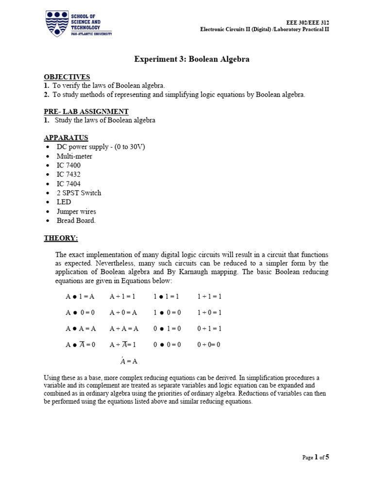 EEE 312 Exp 3 | PDF | Boolean Algebra | Teaching Mathematics