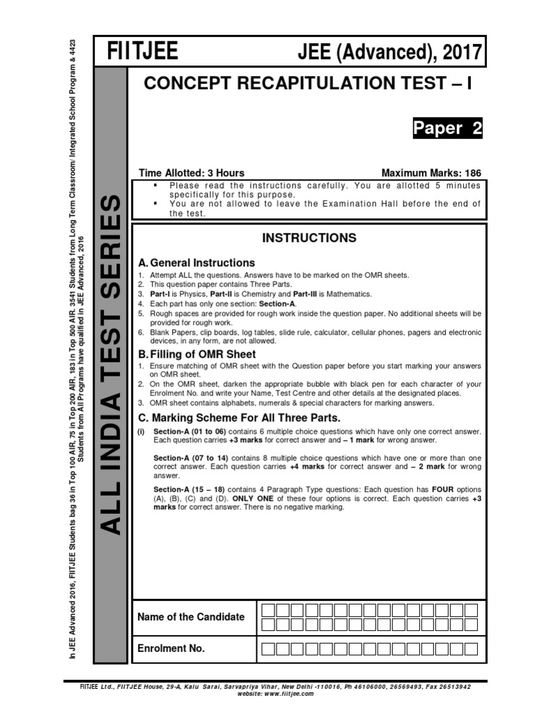 JEE Advanced CRT 1 Paper 2 | PDF | Redox | Gases