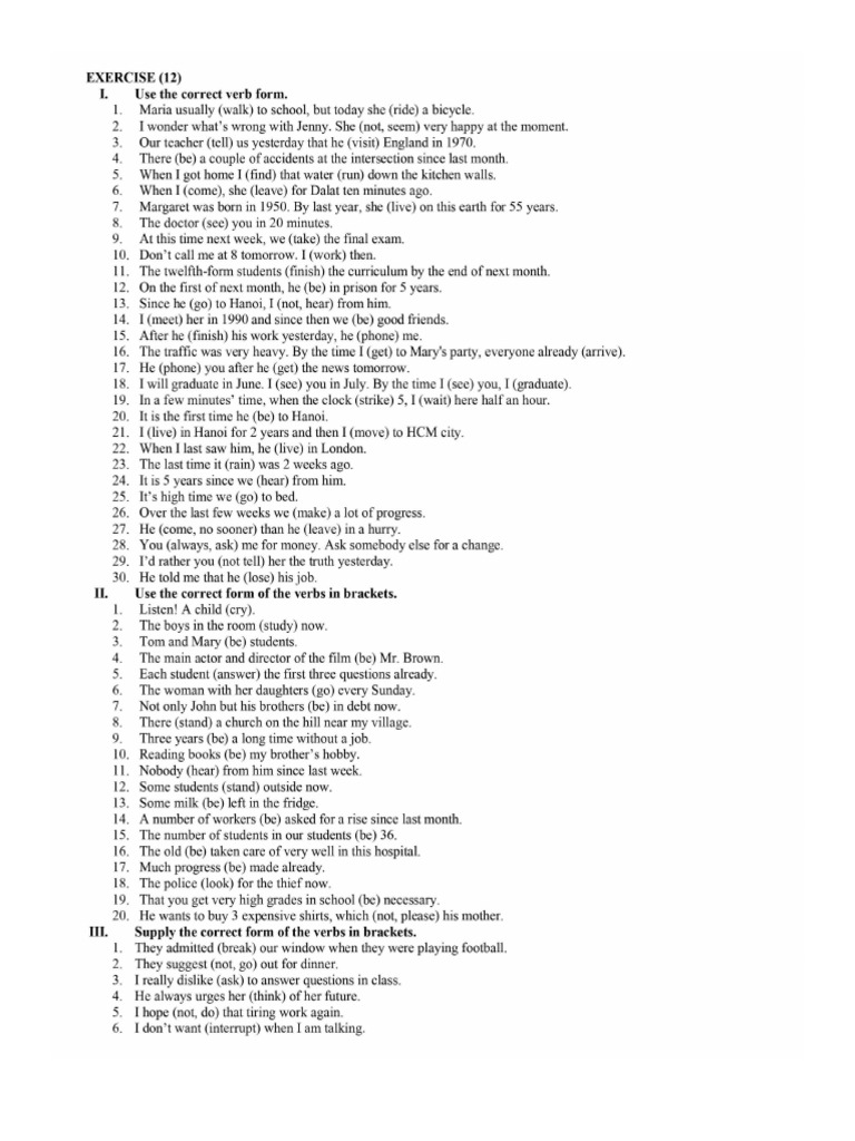 Verb Form (K.12) | PDF