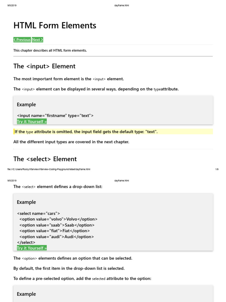 HTTML Form Elements | PDF | Html | Web Development HTTML Form Elements | PDF | Html | Web Development